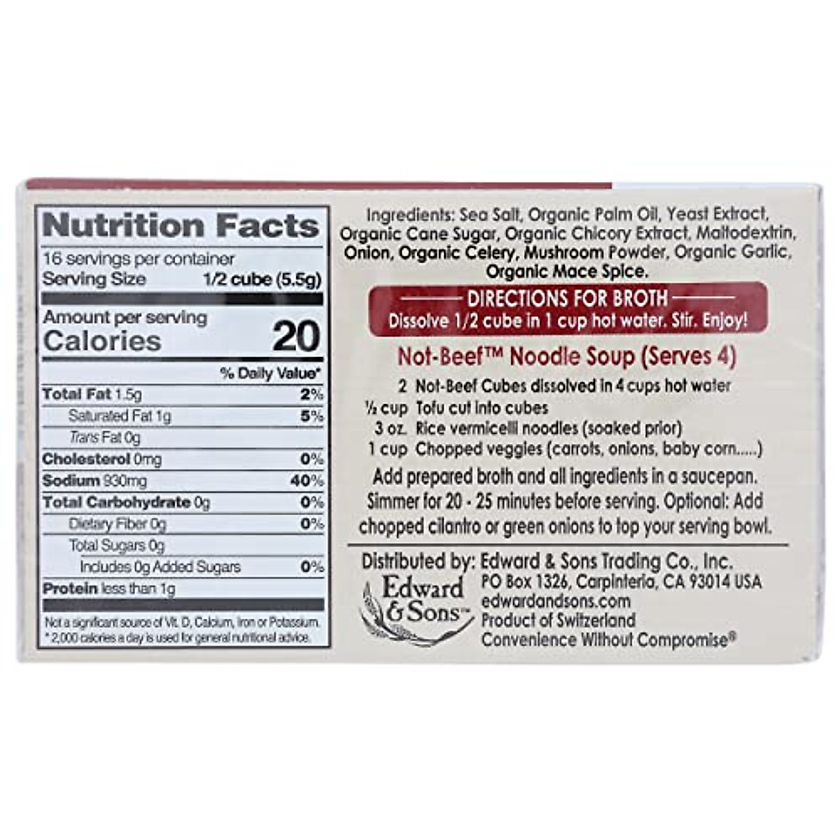 Edward & Sons Not Beef Bouillon Cubes, 3.1 oz