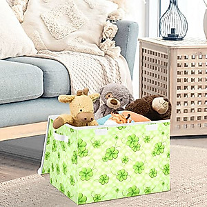 CaTaKu Shamrock Green Storage Bins with Lids and Handles, Fabric Large Storage Container Cube Basket with Lid Decorative Storage Boxes for Organizing Clothes