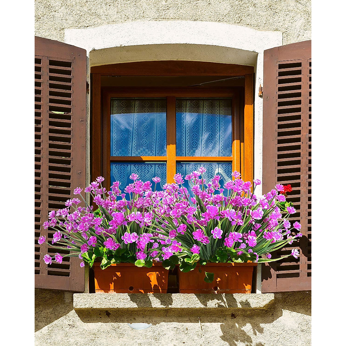 Omldggr 5 Bundles Artificial Flowers Outdoor, Plastic Flowers Faux Greenery Shrubs Plants for Hanging Planter Home Wedding Garden Decor(Purple RED)