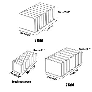3 Pcs 7 Grids Washable Wardrobe Clothes Organizer,Jeans Compartment Storage Box, Foldable Closet Drawer Organizer Clothes Drawer Mesh ，and 9 Grids Shirts, T-shirts Grid (2 pcs Jeans Grid+Leggings Grid)