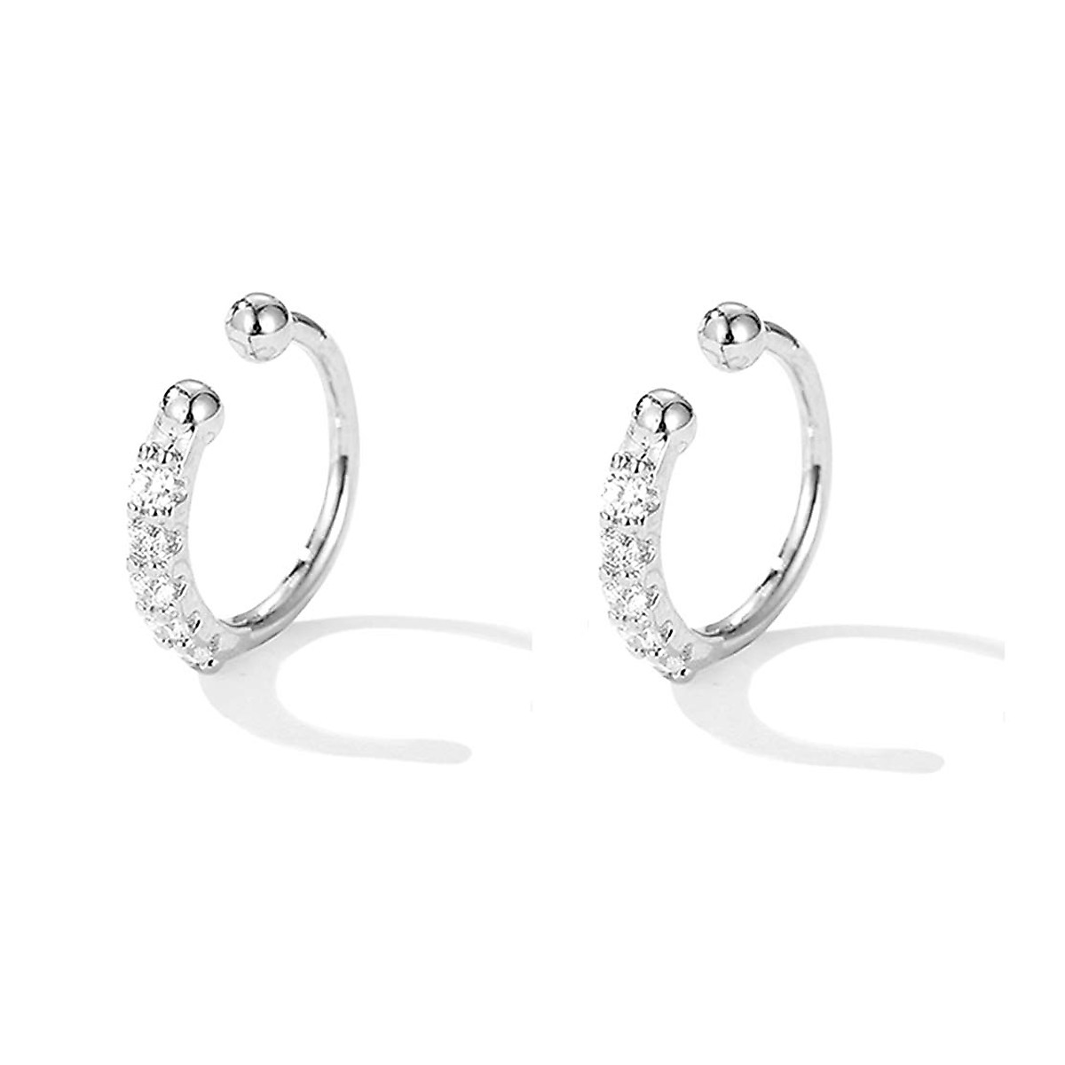 SLUYNZ Sterling Silver CZ Ear Cuff Clip On Earrings for Women Teens No Piercing Cartilage Earrings (A-Silver)