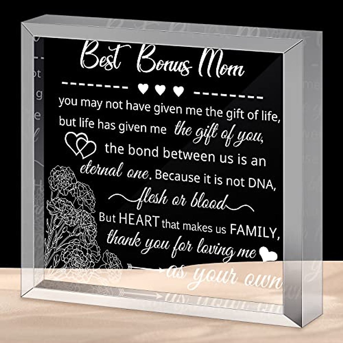 Bonus Mom Gifts Mom Son Stepdaughter Stepmom Stepson Gifts Crystal Glass Mom in Law Gift for Women Funny Clear Paperweights Keepsake for Mother's Day Birthday Wedding (Simple Style)