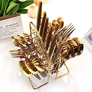 Snplowum 1 Pcs Gold Stainless Steel Cutlery Stand, Holds 24pcs Silverware Cutlery, Hanging Flatware Storage rack, 8.82oz
