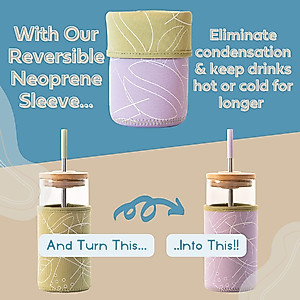 TEABOCO S - Reusable Boba Cup with Neoprene Sleeve, Lid and Straw (24oz with Bag, Green & Purple)