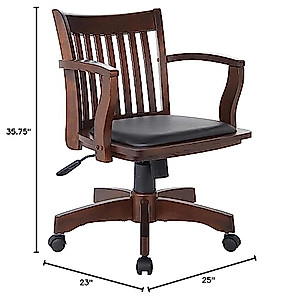 OSP Home Furnishings Deluxe Wood Banker's Desk Chair with Padded Seat, Adjustable Height and Locking Tilt, Espresso Finish and Black Vinyl