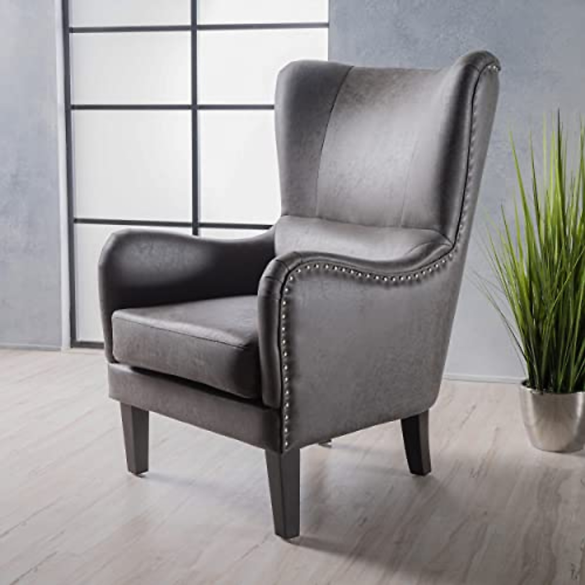 Christopher Knight Home Lorenzo Fabric Hi-Back Studded Chair, Slate