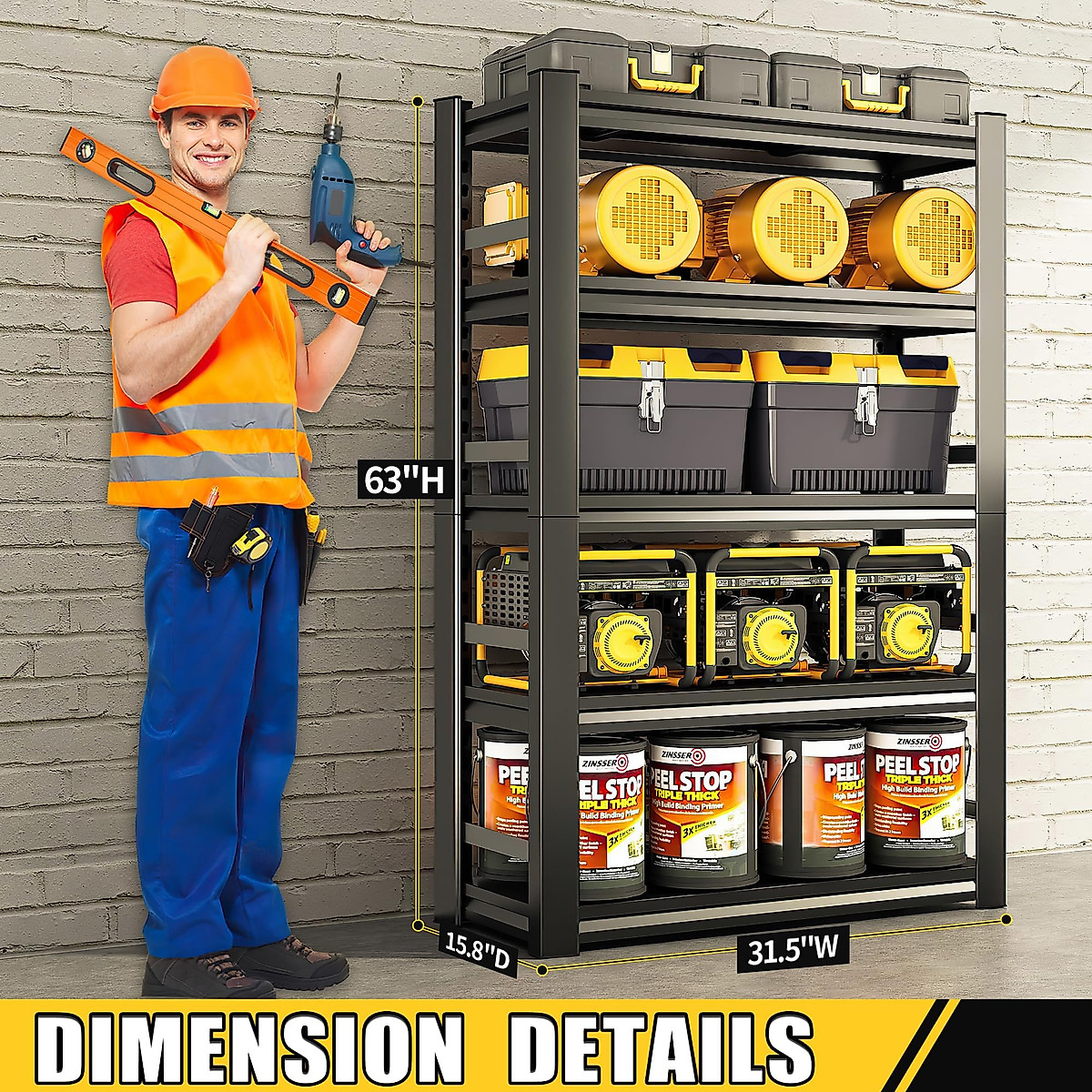 63" H|32" W All-Metal Garage Shelving Unit and Storage-Easy Assembly Shelves|Heavy-Duty Adjustable Shelf 5 Tier Rack|Waterproof Rust-Resistant Storage Shelves for Industrial Warehouse Basement