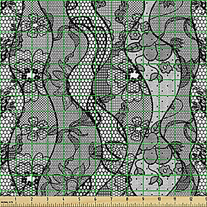 Ambesonne Floral Fabric by The Yard, Lace Gothic Pattern with Flower Effect and Leaves Ornamental Antique Feminine Design, Decorative Fabric for Upholstery and Home Accents, 1 Yard, Black Grey