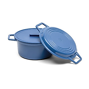 Misen Enameled Cast Iron Dutch Oven - Premium Quality Thick Core | Chip-Resistant Enamel Coating | Versatile Multi-Purpose Shape | Wide Handles for Easy Handling | Ideal for Everyday Cooking | 7QT I Blue