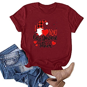Cute Chic Love Heart Valentine's Day Tops Causal Loose Fit T Shirts O-Neck Short Sleeves Letters Graphic Blouse