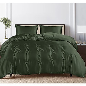 Linenwalas Tencel Lyocell Duvet Cover Set with Deep Pocket Fitted Sheet, Viscose Made from Eucalyptus Soft, Lightweight and Breathable Complete Bedding Set (Avocado Green, King)