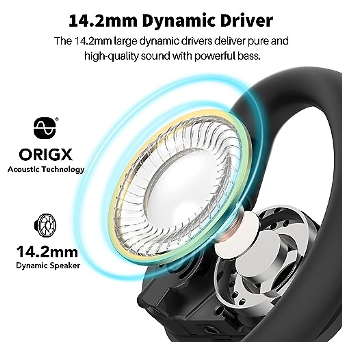 TOZO Open Buds Lightweight True Wireless Earbuds with Multi-Angle Adjustment, Bluetooth 5.3 Headphones with Open Ear Dual-Axis Design for Long-Lasting Comfort, Crystal-Clear Calls for Driving, Black