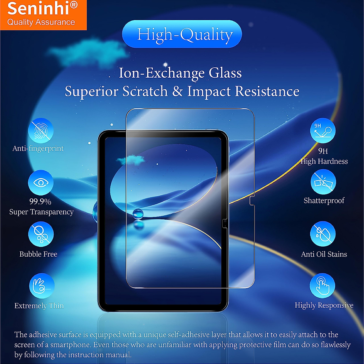 seninhi [2Pack for Apple ipad 10th generation Screen Protector 2 Pack Tempered Glass Screen Protector HD [With Easy Installation Frame] [9H Hardness] [Anti-Scratch] [Bubble Free]-Clear