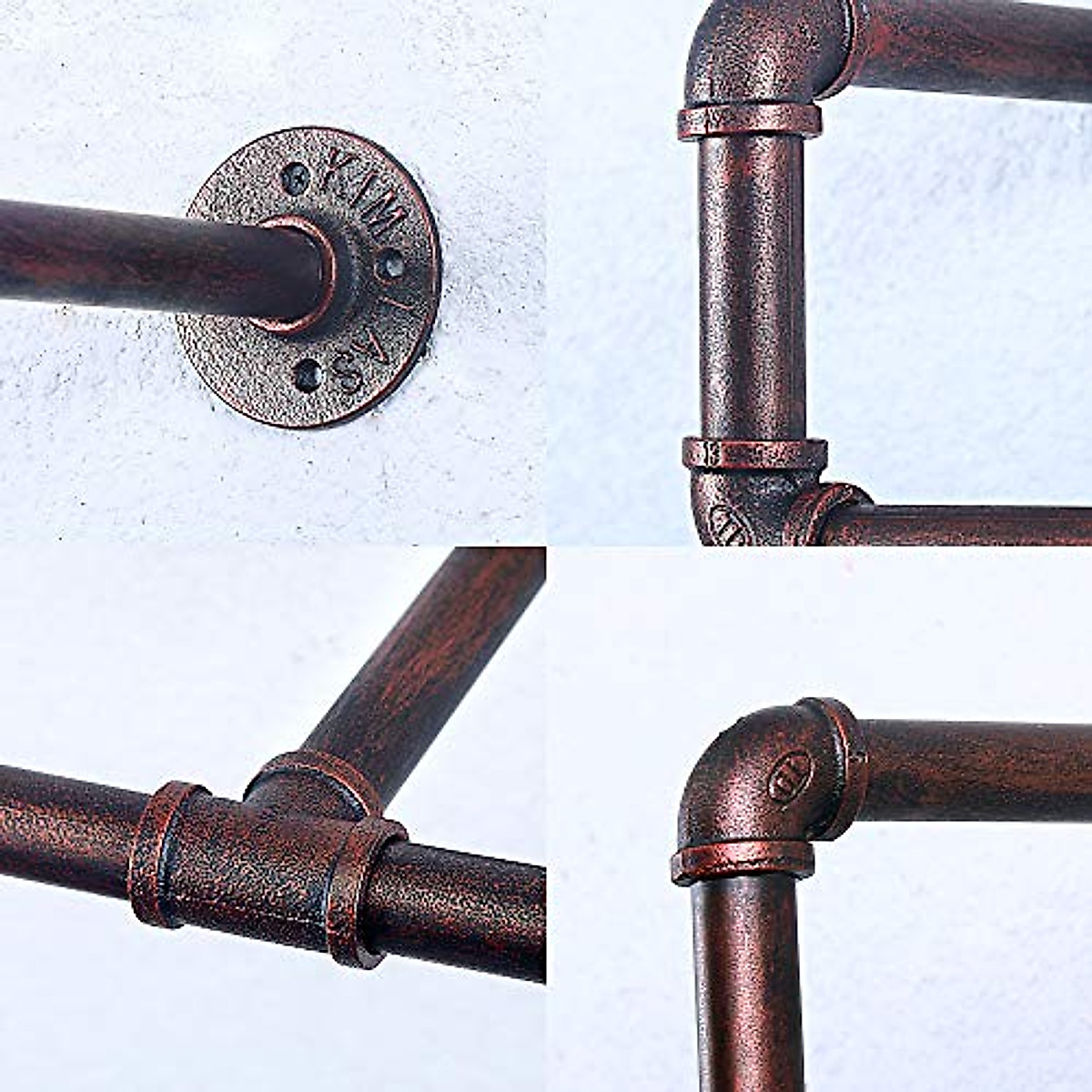 GWH Industrial Pipe Clothing Rack, Wall Mounted Clothes Rack, Industrial Clothing Rack, Pipe Clothing Rack, Closet Rods for Hanging Clothes, 100% Galvanized Steel (39 in, Brush Red Coper)