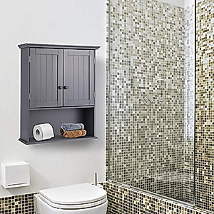 GLACER Bathroom Wall Cabinet, Medicine Cabinet with Double Doors and Adjustable Shelf, Wall Mounted Storage Cabinet for Bathroom, Living Room, Kitchen, Entryway, 23.62 x 7.87 x 27.76 inches (Grey)