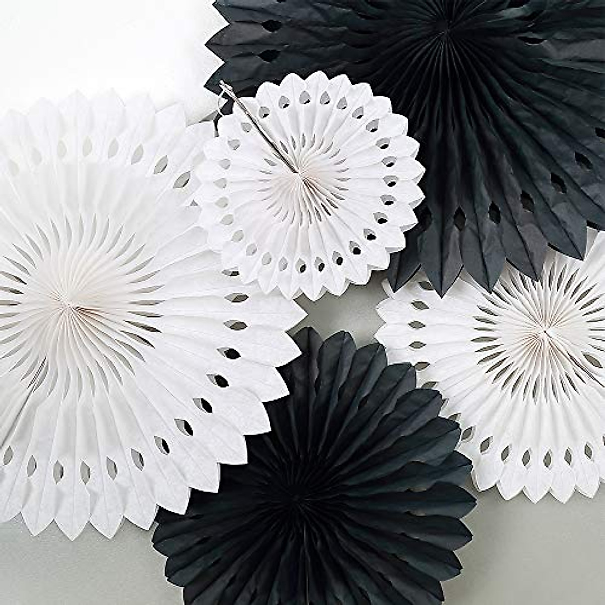 Black White Party Decorations for Halloween Theme Birthday Decor Hanging Pom Pom Fan Garland Decoration Streamer Banner Backdrop Wedding Bridal Baby Shower Bachelorette Hen Party supplies