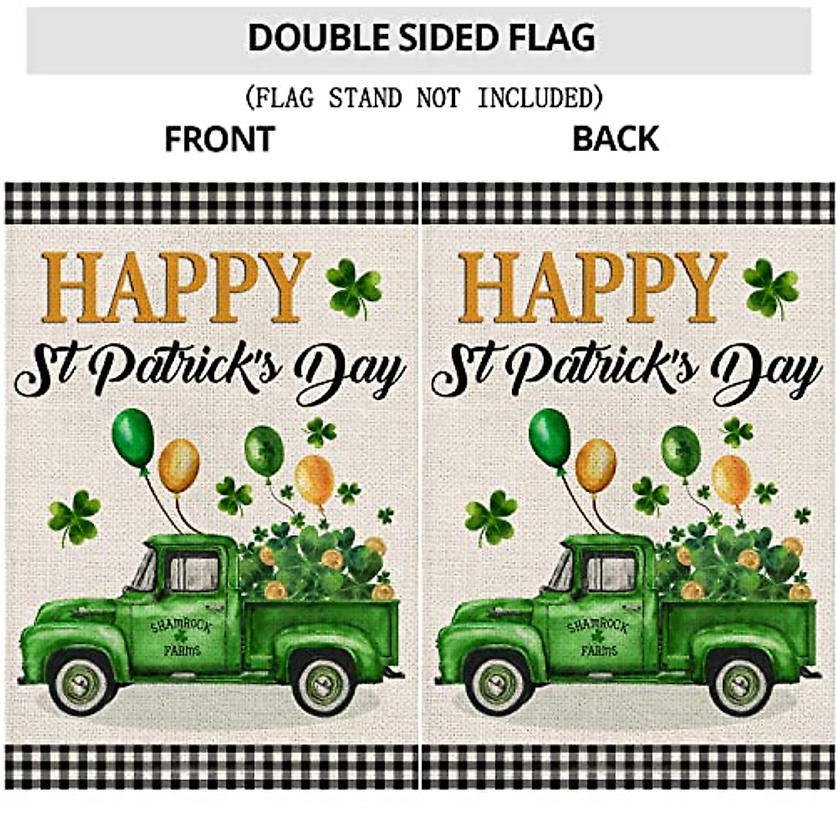 EKOREST Happy St Patrick's Day Garden Flag 12x18 Inch Vertical Double Sided,Buffalo Plaid Truck with Shamrock Balloons Small St. Patricks Day Yard Flag for Outdoor Farmhouse Holiday Outside Decoration
