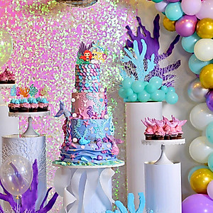 QUEEN KING 33 pcs Mermaid Cake Topper,Little Resin 3D Mermaid Seaweed Palm Leaves Bubble Starfish Shell Mermaid Tail Cupcake Picks for Kids Girls Birthday Baby Shower Party Decorations