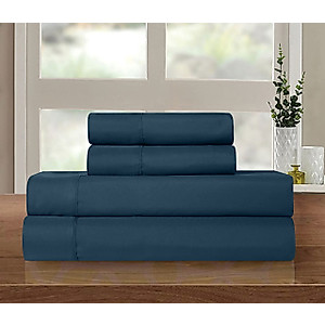 Elegant Comfort 4-Piece Solid Smart Sheet Set-Deep Pocket Fitted Sheet with Side Storage Pockets-Silky Soft 1500 Thread Count Egyptian Quality Microfiber, Wrinkle and Fade Resistant, King, Navy Blue