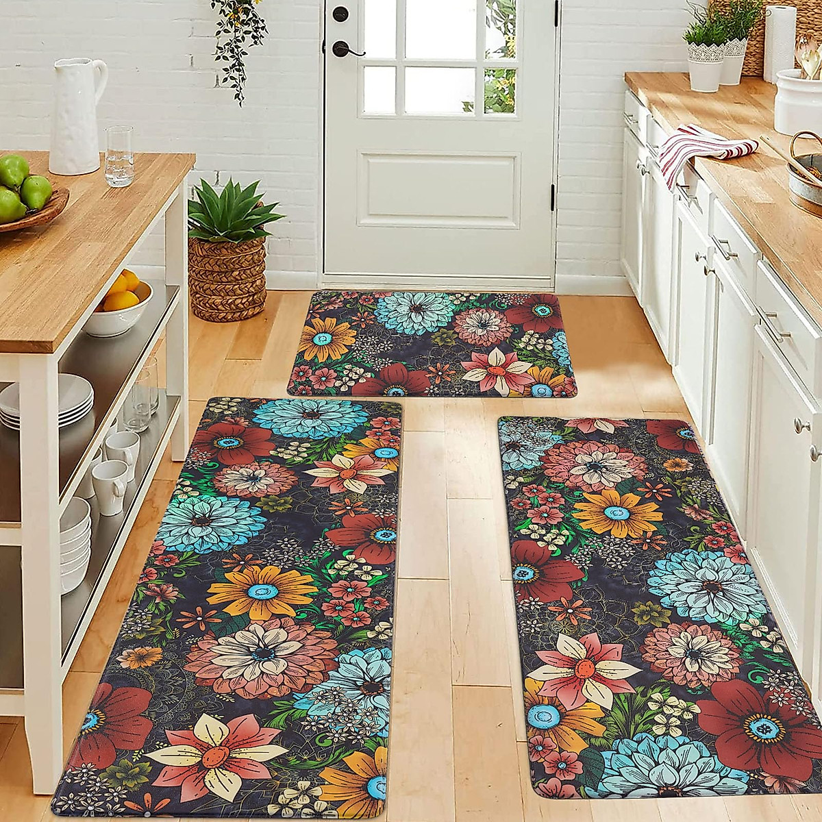 ASPMIZ 3 Pieces Kitchen Mats for Floor, Cushioned Anti-Fatigue Kitchen Rugs Non Slip Memory Foam Kitchen Mats and Rugs Waterproof Kitchen Floor Comfort Mats 18'' x 30'' + 18'' x 48'' + 18'' x 60''
