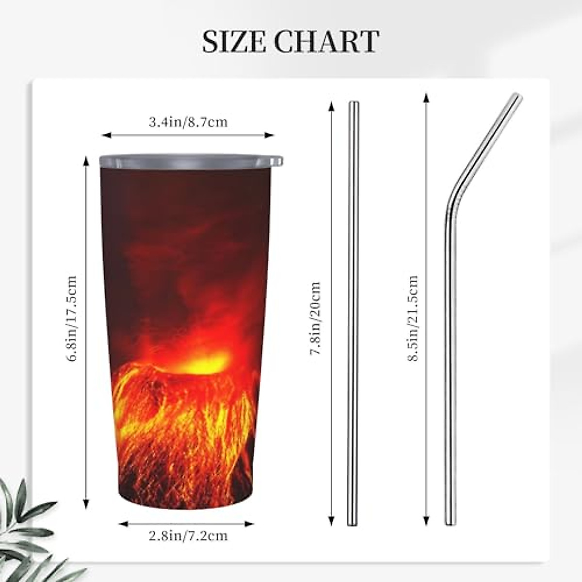 20oz Insulated Tumblers with Lids and Straws Spewing Volcano Stainless Steel Coffee Tumbler Cup Double Wall Vacuum Travel Coffee Mugs for Home, Office, Outdoor