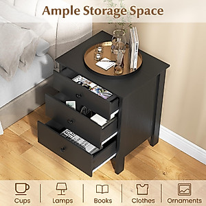 Giantex Nightstand with 3 Drawers Set of 2, Wooden Side End Table with Solid Wood Legs, Retro 3-Drawer Bedside Table Night Stand for Bedroom Home Office Small Space, Easy Assembly, White