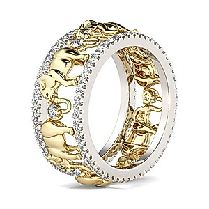 Jeulia 1.5 Carat Elephant Wedding Band Ring for Women Men 18K Gold Plated Engagement Ring Set Two Tone Round Cut Cubic Zirconia Rings Anniversary Promise Romantic Gift (6)