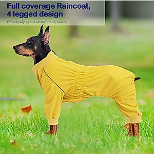 Brabtod Waterproof Dog Raincoat with Legs Double Layer Dog Clothes Full Body Dog Rainproof Jacket with Reflective Zipper Closure, Trousers Suit Ideal for Small Medium-Yellow-XXL