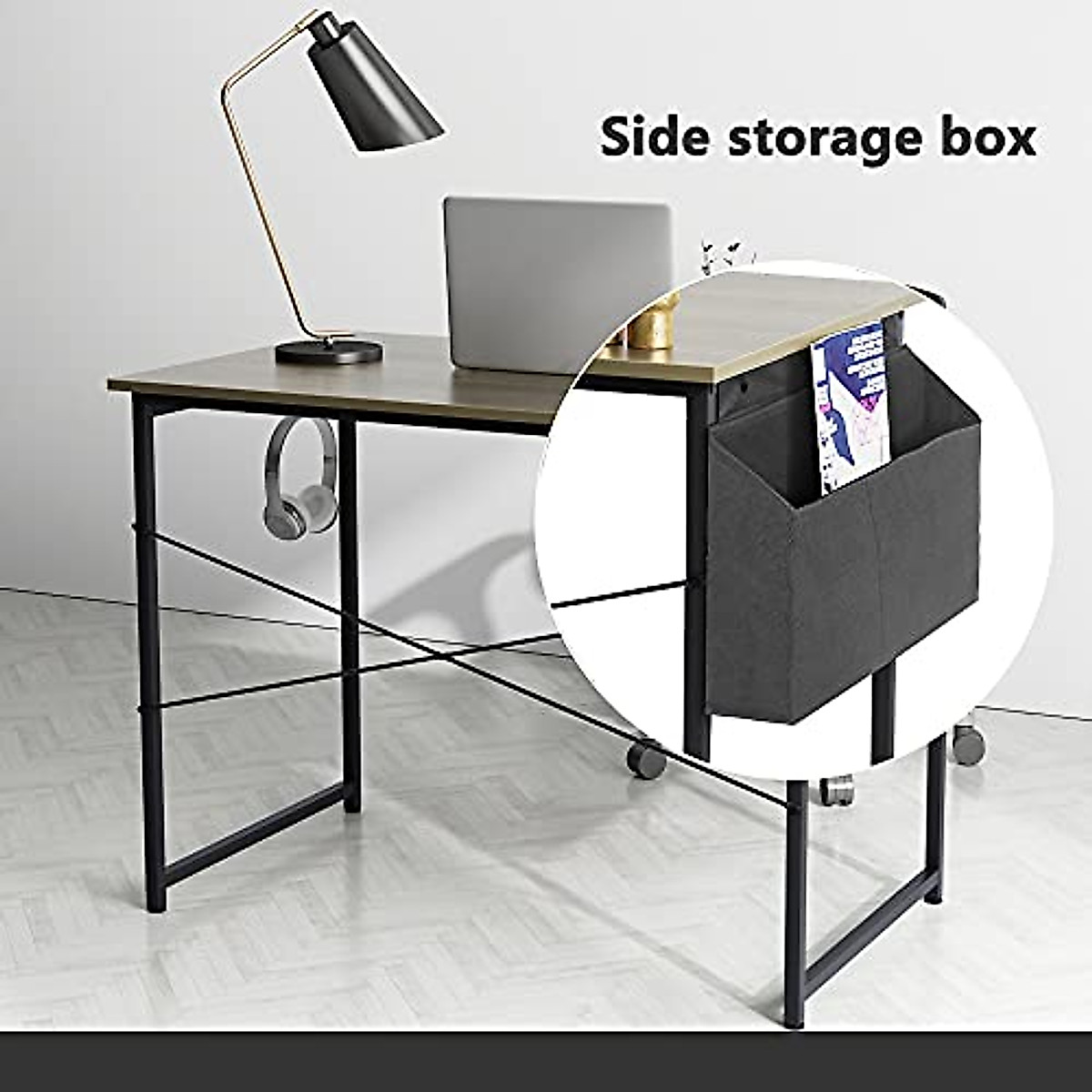 SogesHome 39.37 inches Computer Desk Laptop Table Home Office Workstation Gaming Desk Writing Table with Side Storage Box, Earphone Rack, Teak