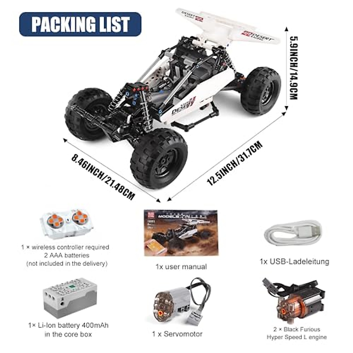Mould King 18001 Desert Racing Building Kit, Remote Control Off-Road Buggy Racer Car Toy Building Blocks Set, for Kids Age 8+ (394 Pieces)