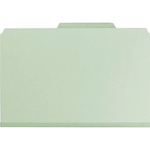 Smead Pressboard Classification File Folder with SafeSHIELD Fasteners, 2 Dividers, 2" Expansion, Legal Size, Gray/Green, 10 per Box (19076)