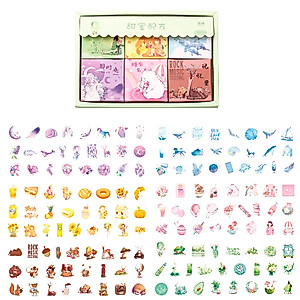 GOMTYEA Cute Stickers Set (6 Set, 300 Pieces) for Journaling, Scrapbooking Diary Planner Album Diary, Notebook, Card Making Laptop Journaling DIY Arts and Crafts