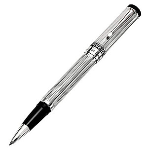Xezo Tribune Pure Platinum Layered Diamond-Cut Fine Rollerball Pen, Weighty and Balanced, Individually Numbered (Tribune Platinum R), Silver, Black