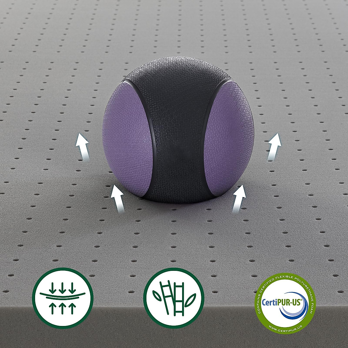 VISCOFLEX 3 Inch Mattress Topper Queen - High Density Foam Firm Bed Topper for Back Pain & Extra Weight Individuals, Back Pain Relief - Charcoal Infusion, CertiPUR-US, New-Version