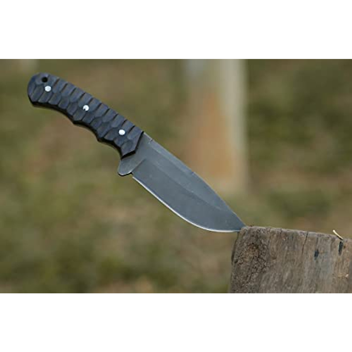 DNT BLADES Hunting knife with Sheath Acid Wash Camping fixed-Blade Knives Carbon Steel Survival Bushcraft knife with Micarta Handle