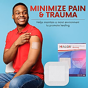 HEALQU Bordered Gauze Island Dressing - 30 Count, 4" x 4" Sterile Individually Wrapped Gauze Pads with Water-Resistant, Non-Woven Backing - Soft and Breathable Wound Dressing for First Aid and Medical