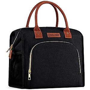 Homecube Lunch Bags Insulated Lunch Box Wide Open Lunch Tote Bag with Pockets Large Capacity Multi-Function for Women Men Black