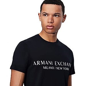 A|X ARMANI EXCHANGE mens Short Sleeve Milan New York Logo Crew Neck T-shirt T Shirt, Navy, Large US