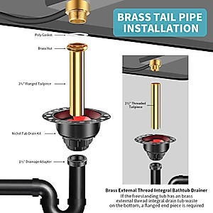 Freestanding Tub Drain Rough-in Kit,Bathtub Drain Kit with Brass Tail Pipe and ABS Plastic Adapter, compatible with all freestanding bathtubs,Floor Mounted Bathtub and Copper Bathtub