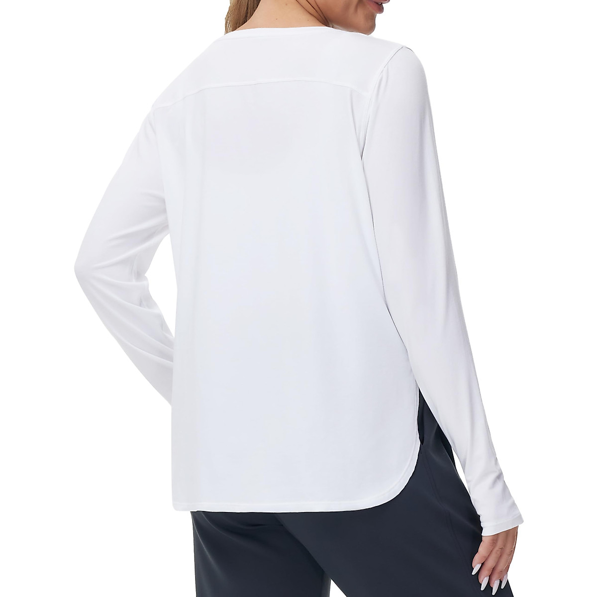 THE GYM PEOPLE Women's Long Sleeve Workout Shirts Lightweight Cotton Running Yoga Tops with Thumb Hole White