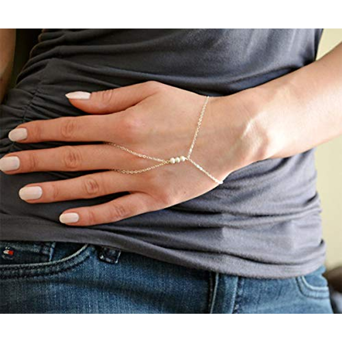 YERTTER Dainty Hand Chain Bracelet Pearl Finger Chain Rings Hand Jewelry for Women Bracelets Jewelry Gift for Teen Girls