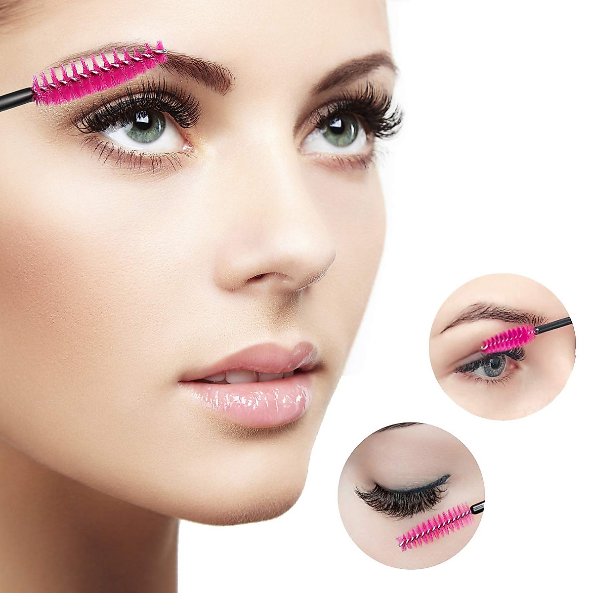 100PCS Disposable Eyelash Mascara Brushes for Eye Lashes Extension Eyebrow and Makeup(Rose)