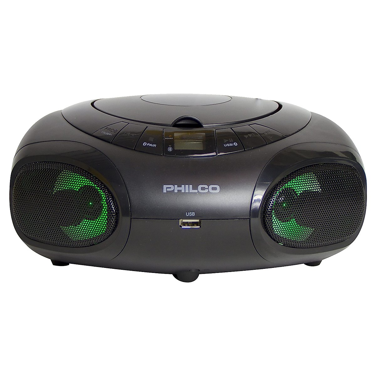Philco Portable Bluetooth Boombox CD Player with AM FM Radio and USB Playback | Fun Lights |Stereo Sound | CD Player is Compatible with MP3/WMA/CD-R/CD-RW CDs | 3.5mm Aux Input | AC/Battery Powered