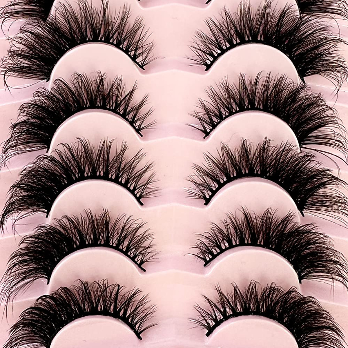 HBZGTLAD 7Pairs Segmented Half Lashes manga Lashes 3D Clear Band Lashes Natural Look Wispy Mink Lashes Fluffy Cat Eye Lashes Pack Fake Eyelashes (7pairs-A)