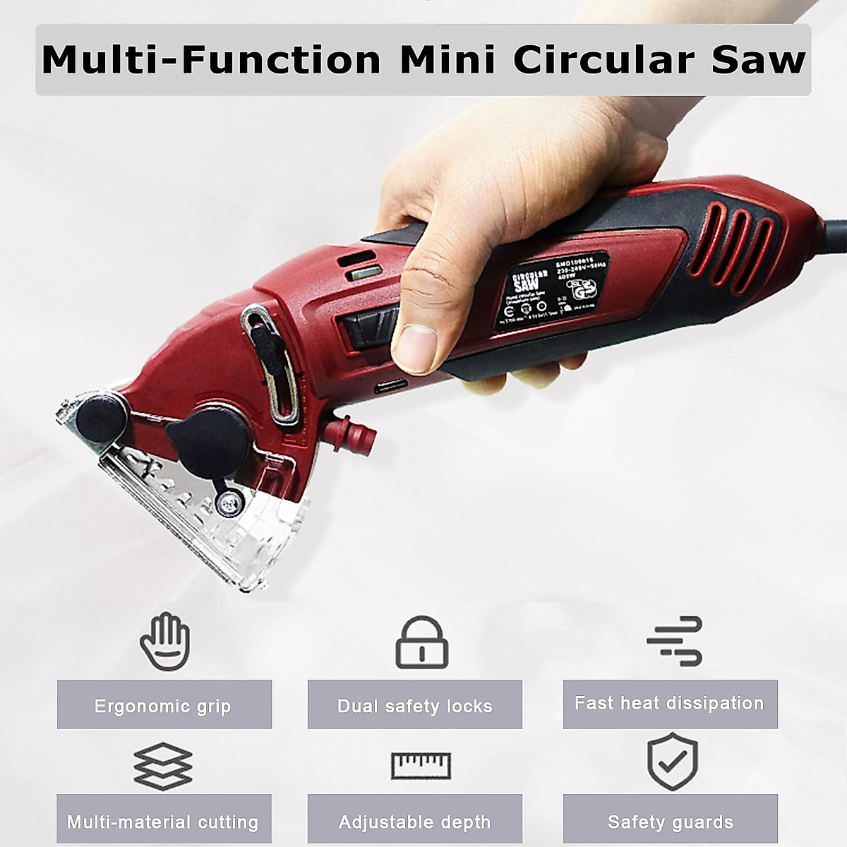 BRZOXIN Mini Circular Saw Set, Handheld Circular Saw Corded 3400RMP 400W 110V Max Cutting Depth ½ Inch/12mm w/6 Blades, Multifunction Compact Circular Saw for Wood Drywall Tile Soft Metal PVC Pipe