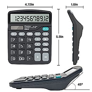 Comix Desktop Calculator 12 Digit with Large LCD Display and Big Button, 12 Digits Baisc Calculator, Solar Battery Dual Powered, for Office Home School C-1832 (Black)