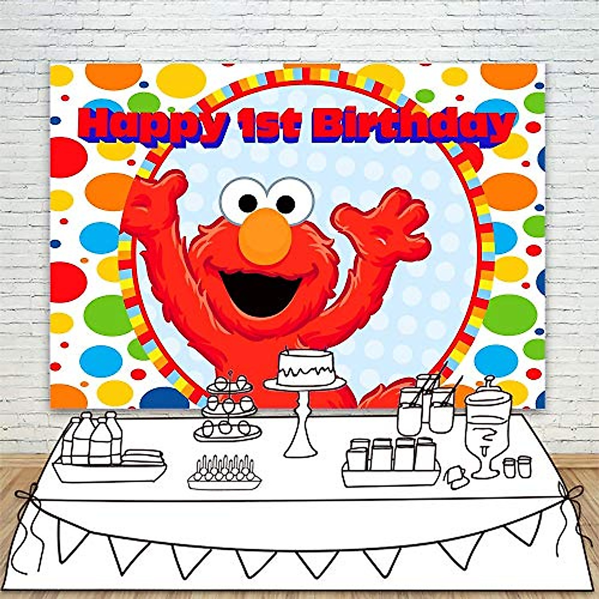Elmo Backdrop 1st Birthday 5x3ft Red Monster Elmo Birthday Party Background for Kids First Birthday Vinyl Elmo One Year Old Birthday Banner for Boys and Girls