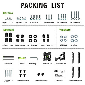 USX MOUNT Full Motion TV Mount, Swivel Articulating Tilt TV Wall Mount for 26-55" LED, OLED, 4K TVs, TV Bracket Wall Mount with VESA 400x400mm Up to 60lbs, Perfect Center Design -XMM006-1