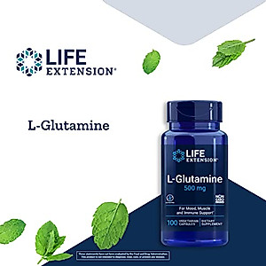 Life Extension L-Glutamine 500mg - For Muscle, Energy, Gut & Immune Health Support - Amino Acid Supplement – Gluten-Free, Vegetarian, Non-GMO – 100 Capsules