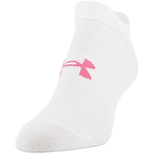 Under Armour Women's Essential 2.0 Lightweight No Show Socks, 6-Pairs, White/Cerise Assorted, Medium